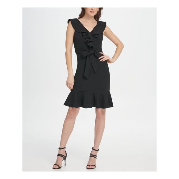 Dkny | Dresses | Nwt Dkny Womens Black Cap Sleeve V Neck Knee Length ...